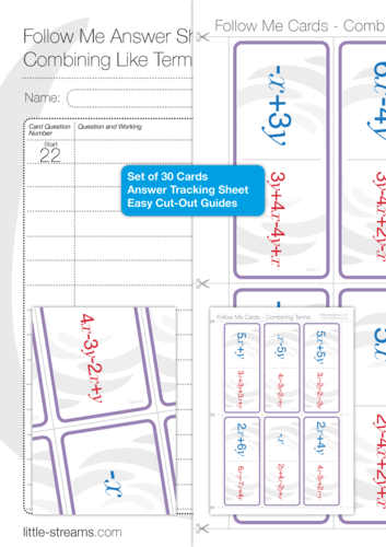 Combining Like Terms Follow-Me Cards - A game for simplifying ...