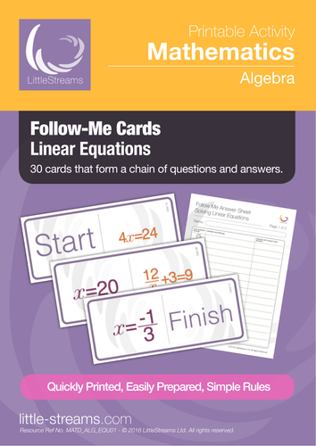 Linear Equations Follow Me Cards - A game for Algebra | Teaching Resources