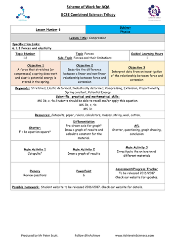 Physics Combined Science Trilogy (AQA) – Paper 2A - Lessons 1-15 (09/ ...