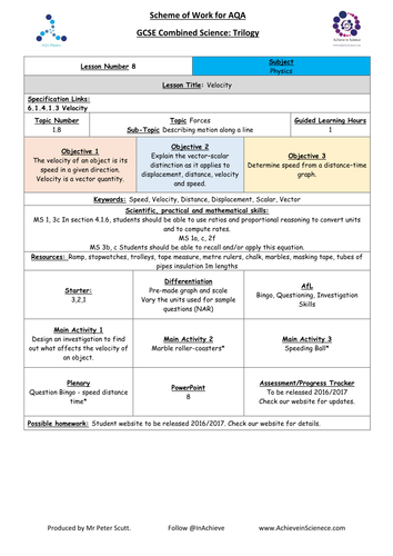 Physics Combined Science Trilogy (AQA) – Paper 2A - Lessons 1-15 (09/ ...