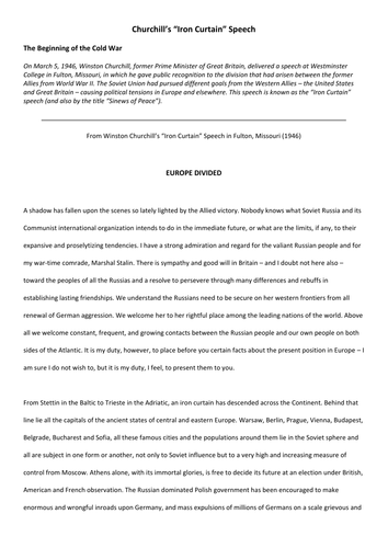 Cold War; Iron Curtain, Truman Doctrine and Marshall Plan | Teaching ...
