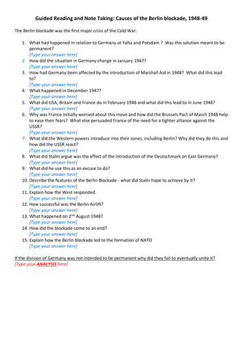 Cold War; Czechoslovakian Coup and Berlin Blockade | Teaching Resources