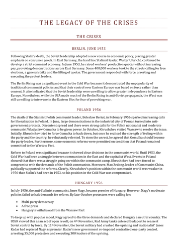 Cold War; Diplomacy & End of the Thaw | Teaching Resources