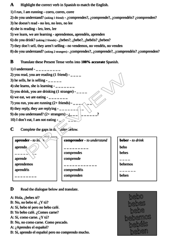 The Present Tense of Regular AR, ER and IR Verbs in Spanish | Teaching ...