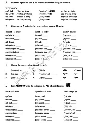 The Present Tense of Regular AR, ER and IR Verbs in Spanish | Teaching ...