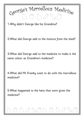 George's Marvellous Medicine novel study- worksheets, display materials ...
