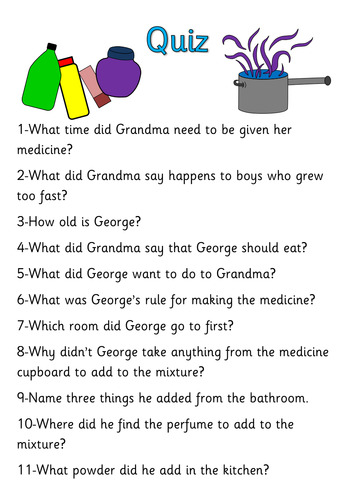 George's Marvellous Medicine novel study- worksheets, display materials ...