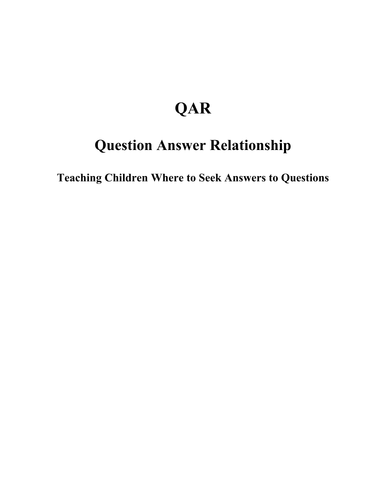 Reading Comprehension - QAR strategy | Teaching Resources Reading Comprehension - QAR strategy | Teaching Resources