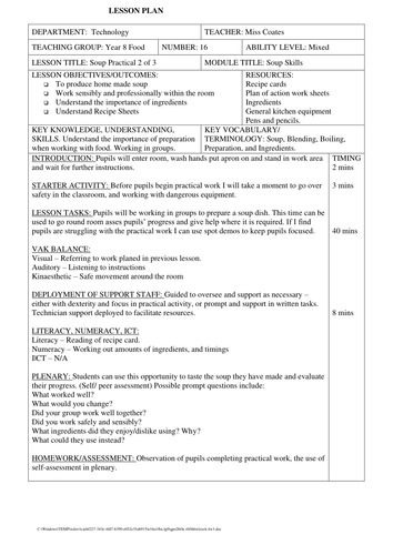 KS3 Food Technology Soup Lesson Plans. Full detailed Lesson Plans ...