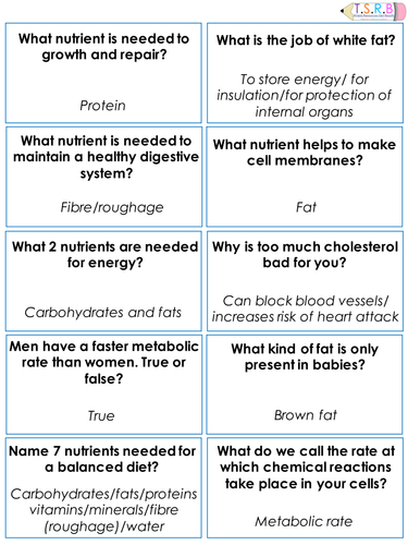 Diet Question and Answer Cards Plus Revision Cards (B1) | Teaching ...