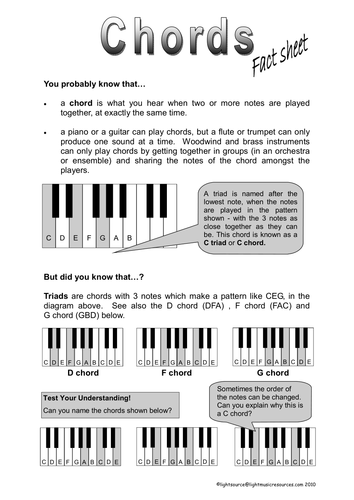 Introduction to Chords: Printable Worksheet and Factsheet | Teaching ...