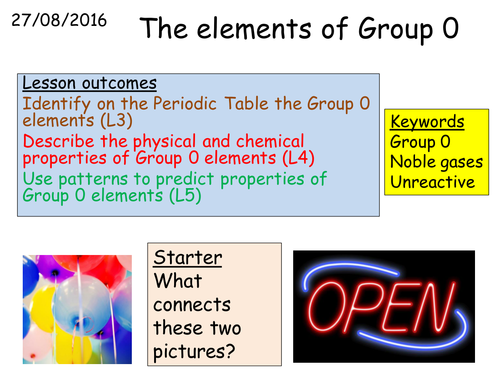 C2 1.5 The elements of Group 0 | Teaching Resources