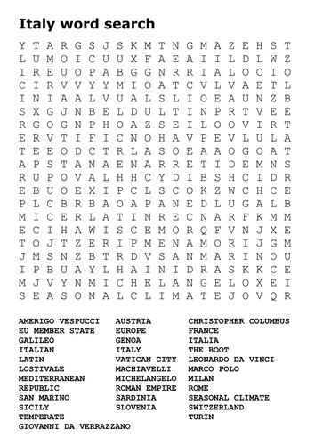 Italy word search | Teaching Resources