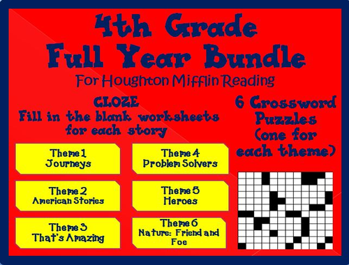Houghton Mifflin 4th Grade Full Year Cloze Worksheets and Crossword ...