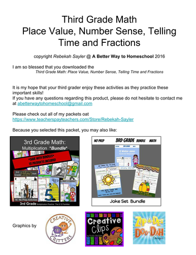 3rd Grade Math: Place Value, Time, and Number Sense | Teaching Resources