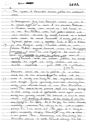 King Lear A-level A grade essay 'Edmund' | Teaching Resources