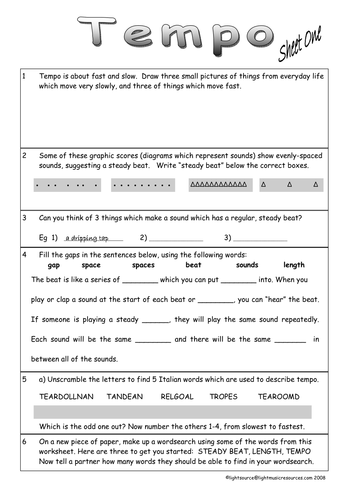 Tempo Worksheet