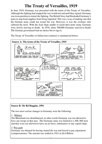 Treaty of Versailles, 1919 SEN Worksheet | Teaching Resources