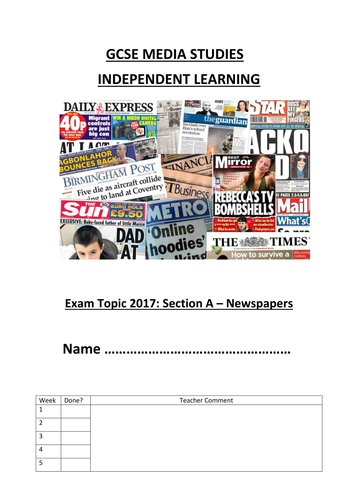 WJEC Media Studies GCSE Independent Study Booklet for 2017 Exam ...