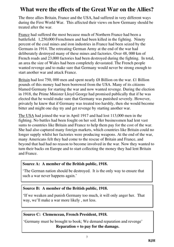 End of the First World War & Treaty of Versailles Resource Booklet ...