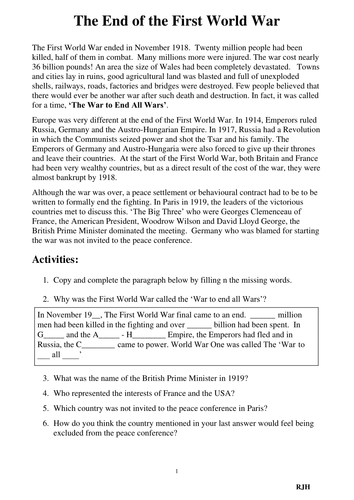 End of the First World War & Treaty of Versailles Resource Booklet ...