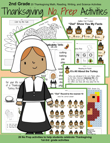 2nd Grade Thanksgiving Math and Reading Activities | Teaching Resources