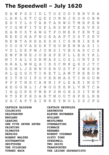 The Speedwell (Mayflower Voyage) Word Search | Teaching Resources