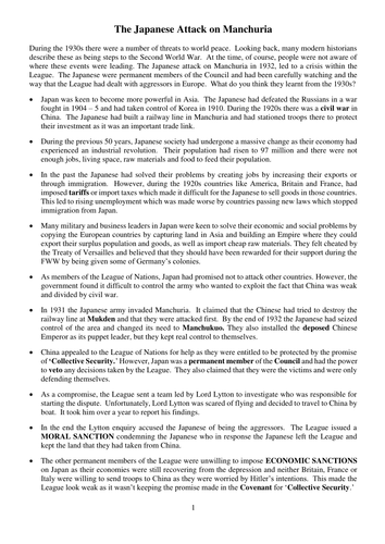 The Japanese Invasion of Manchuria Study Guide | Teaching Resources