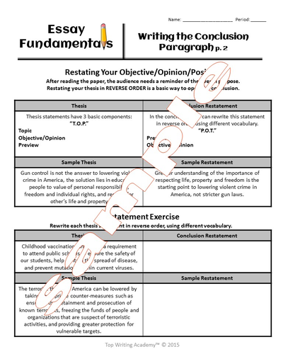 Conclusion Paragraph Writing Fundamentals | Teaching Resources