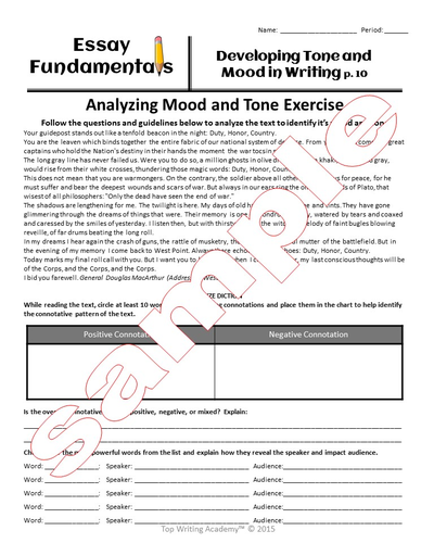 Essay Writing Fundamentals Developing Tone and Mood | Teaching Resources