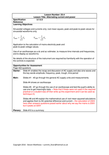 Physics A-Level Year 2 Lesson - Alternating Current and Power ...