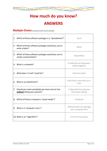 COMPUTING Year 7 Baseline Assessment (On-line version) | Teaching Resources