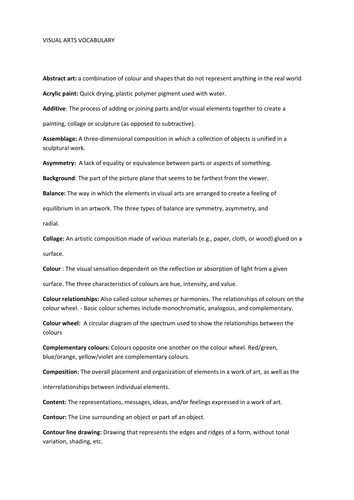 Glossary of Visual Art terms | Teaching Resources