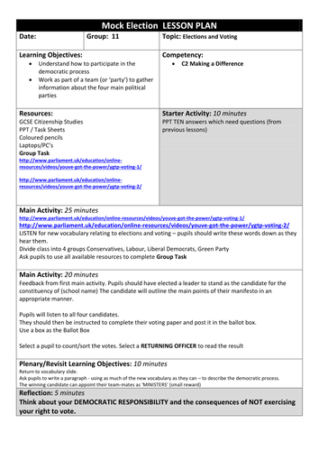 MOCK ELECTION lesson plan resources class election politics voting ...