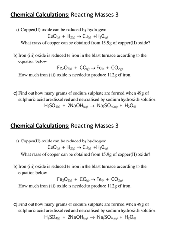 Chemical Calculations- Reacting Masses 3 | Teaching Resources