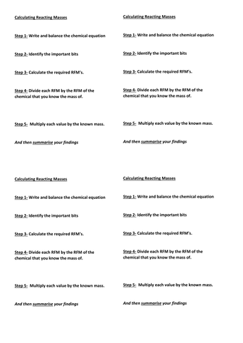 Chemical Calculations- Reacting Masses 4 | Teaching Resources
