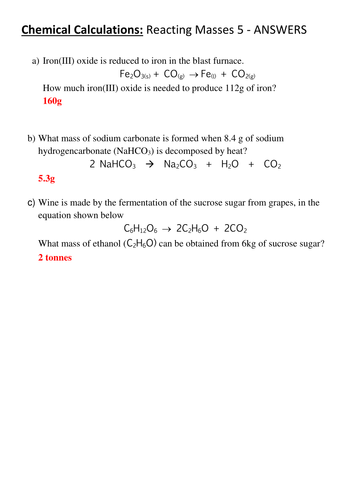 Chemical Calculations- Reacting Masses 5 | Teaching Resources