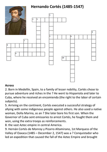 Hernan Cortes Crossword | Teaching Resources