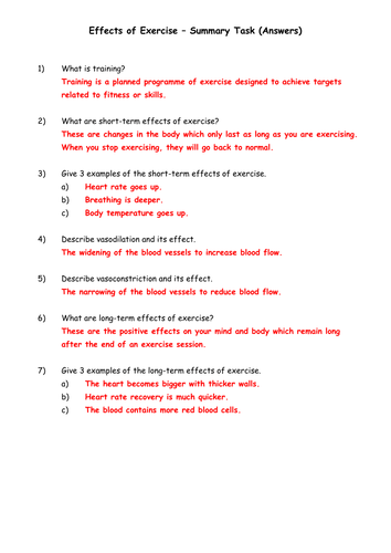 PE21ST - The Effects of Exercise WS | Teaching Resources