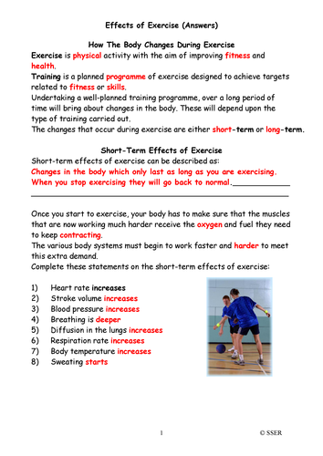 PE21ST - The Effects of Exercise WS | Teaching Resources