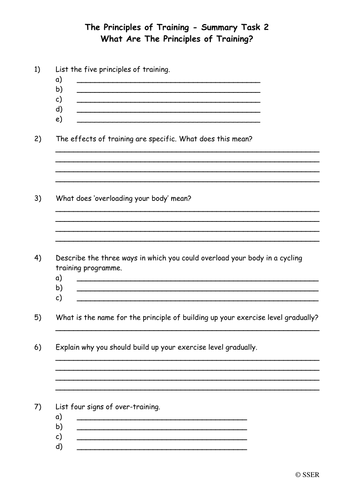 PE32ST - The Principles Of Training - 1 WS | Teaching Resources