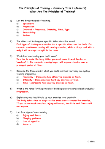 PE32ST - The Principles Of Training - 1 WS | Teaching Resources