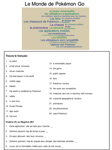 Pokémon Go - reading activities | Teaching Resources