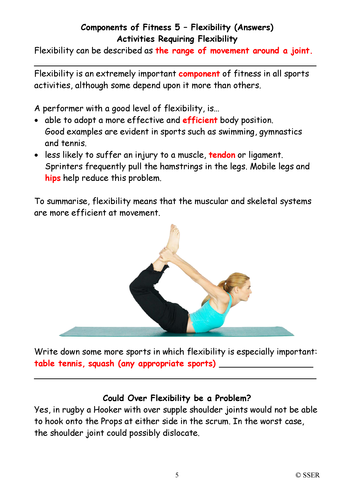 PE307ST - Components of Fitness - 5 (Flexibility) WS | Teaching Resources