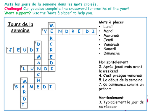 Crossword - Months of the Year and Days of the Week | Teaching Resources
