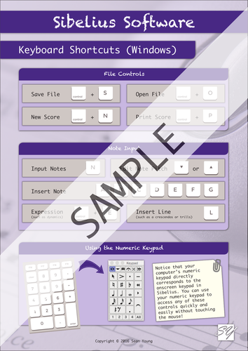 Sibelius Software - Keyboard Shortcuts Poster (for Mac and Windows ...