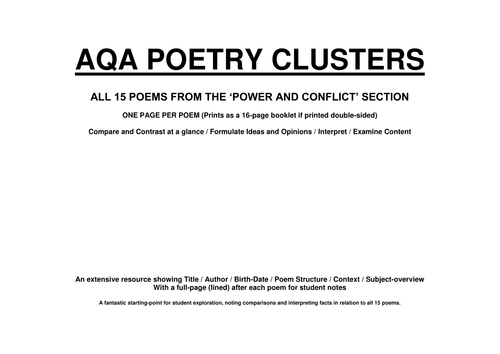 POWER AND CONFLICT POETRY CLUSTER (FULL BOOKLET WITH NOTES - AQA ...