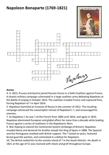 Napoleon Bonaparte Crossword | Teaching Resources