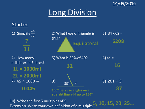 Year 7 / Year 8 KS3 Lessons Multiplication, Short Division, Long ...