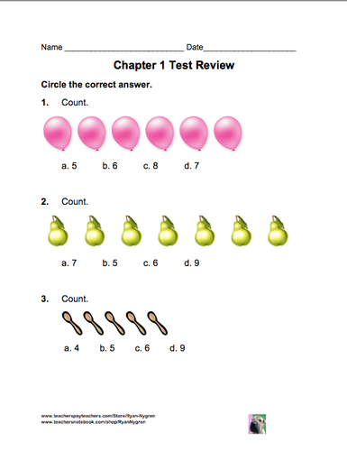 Singapore 1st Grade Chapter 1 Math Test Review (8 pages) | Teaching ...